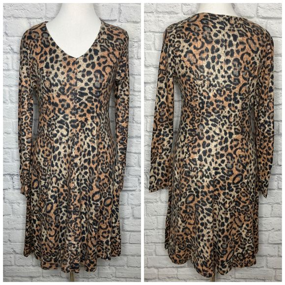 Spense | Dresses | Spense Fit Flare Vneck Leopard Print Dress | Poshmark